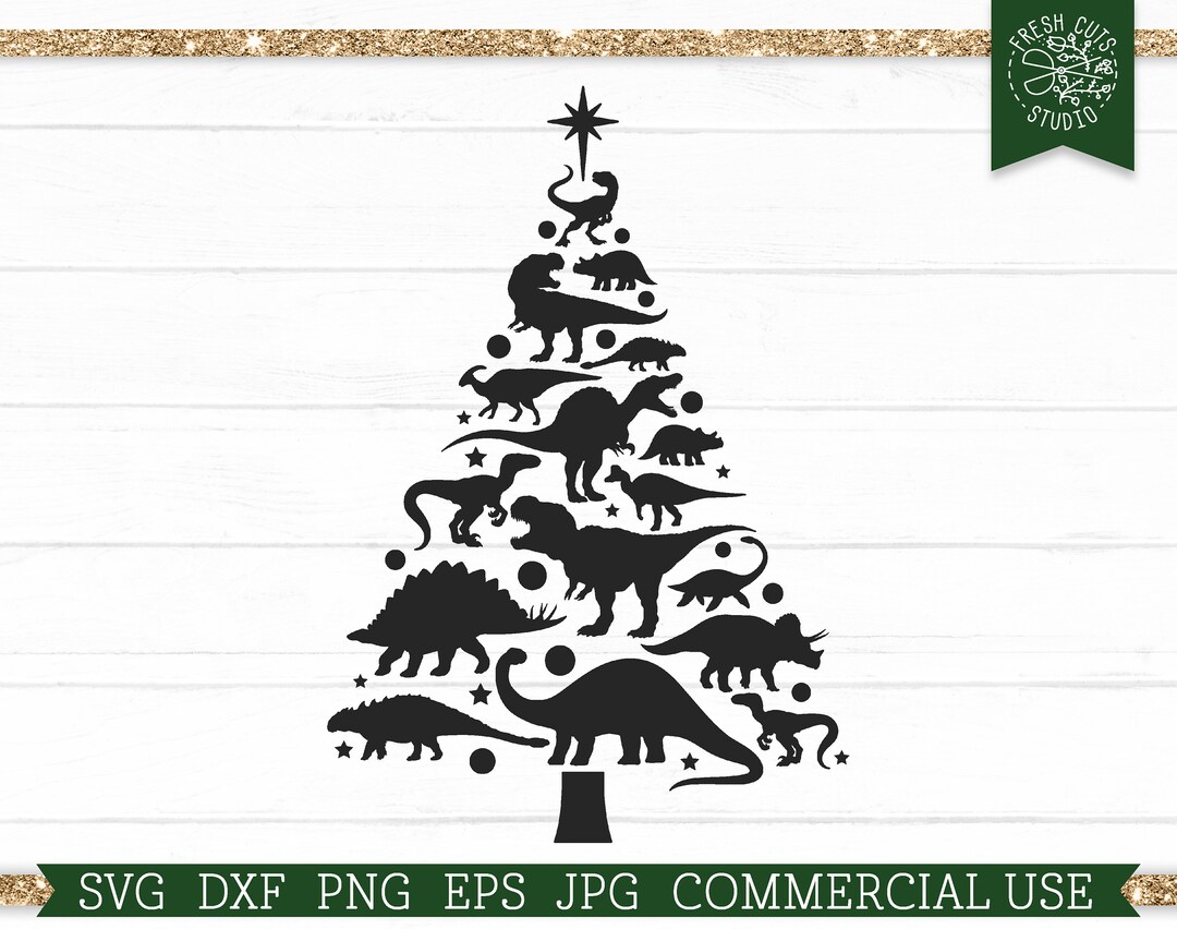 Dinosaur Christmas Tree SVG for Boys, T-rex Holiday Cut File for Cricut ...