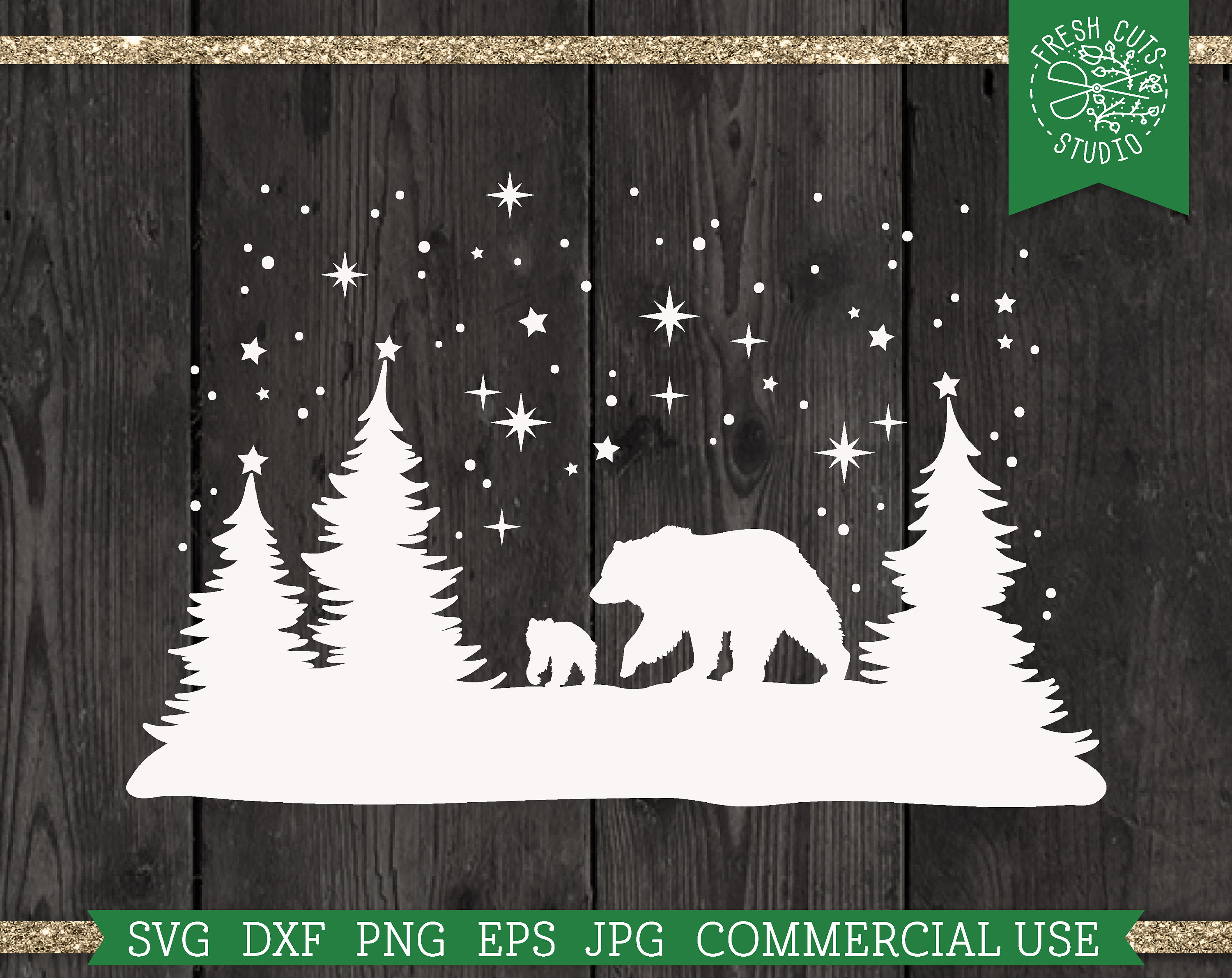 Winter Scene SVG Cut File for Cricut Bear Svg Snowy Woods - Etsy