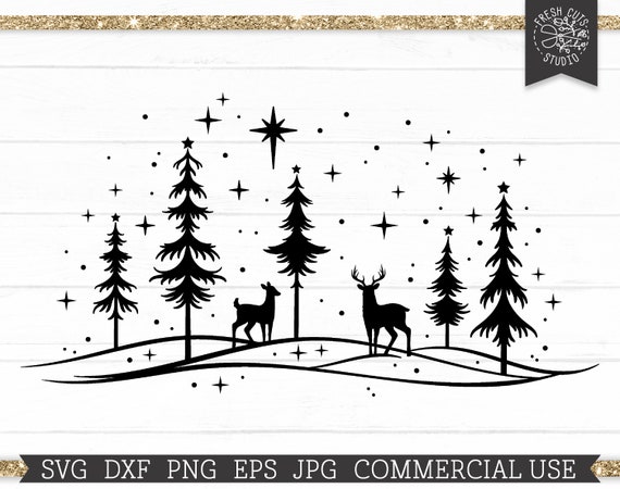 Winter Deer Scene SVG Cut File for Cricut Snowy Forest Svg - Etsy