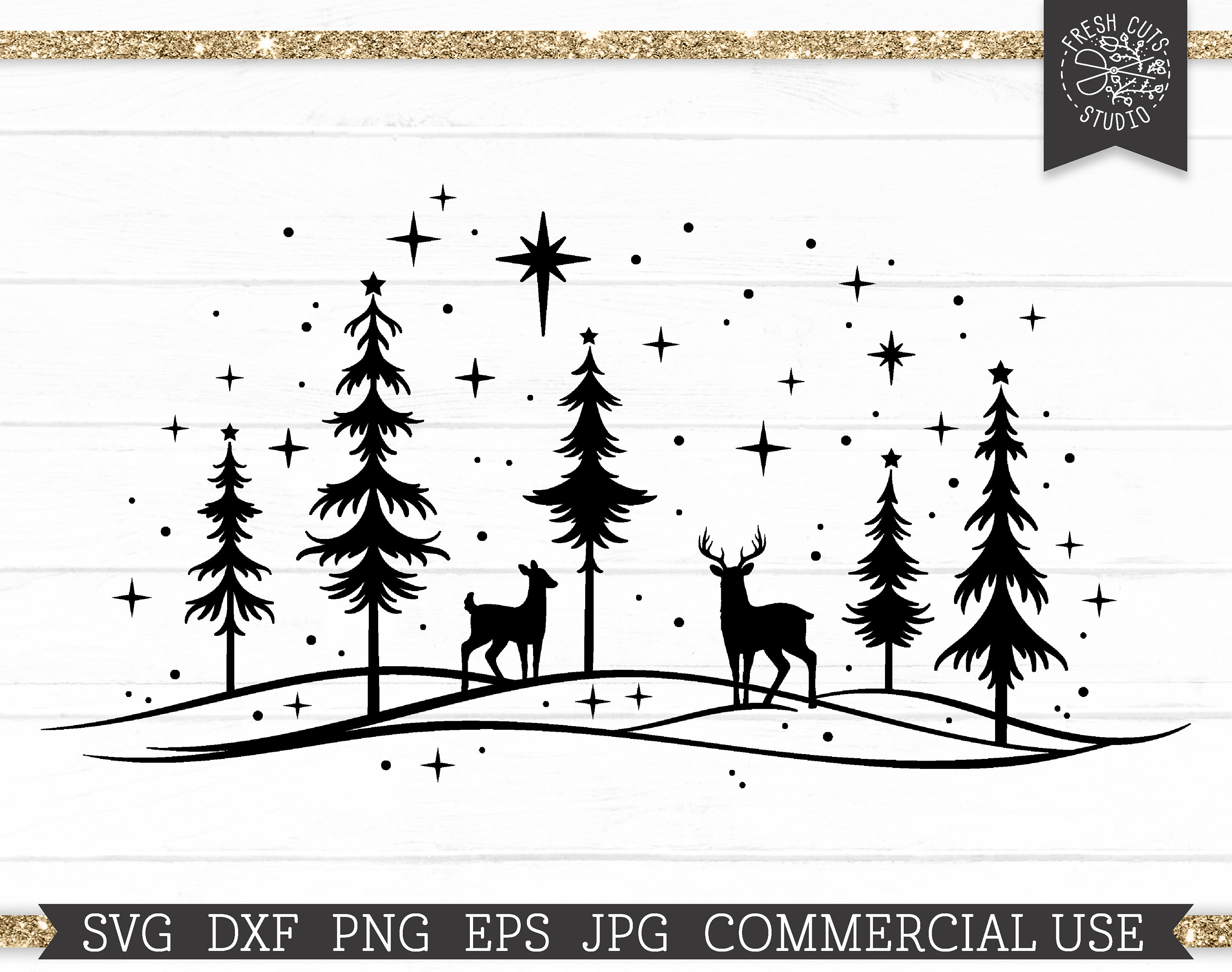Winter Deer Scene SVG Cut File for Cricut Snowy Forest Svg - Etsy