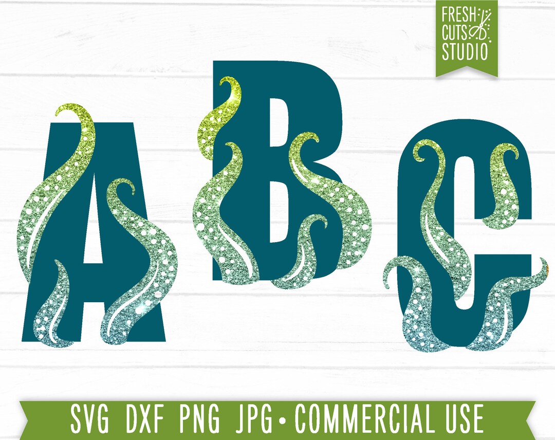 Tentacle Alphabet SVG Sea Monster Letters Cut File for Cricut, Squid ...