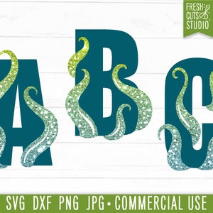 Tentacle Alphabet SVG Sea Monster Letters Cut File for Cricut, Squid ...