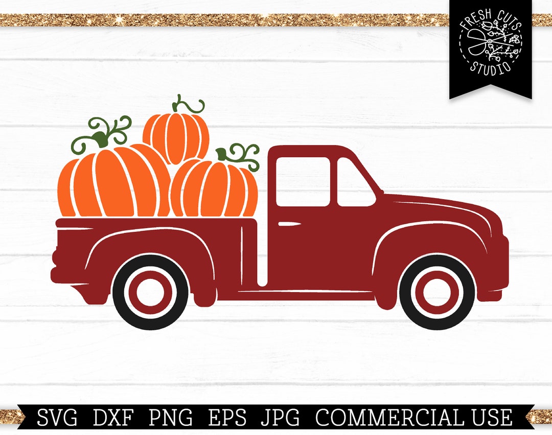 Pumpkin Truck SVG, Rustic Fall Red Truck With Pumpkins SVG Cut File ...