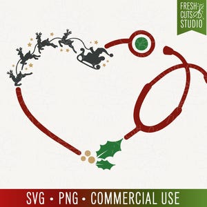 Christmas Nurse SVG Stethoscope Heart Cut File, Santa Stethoscope Png ...