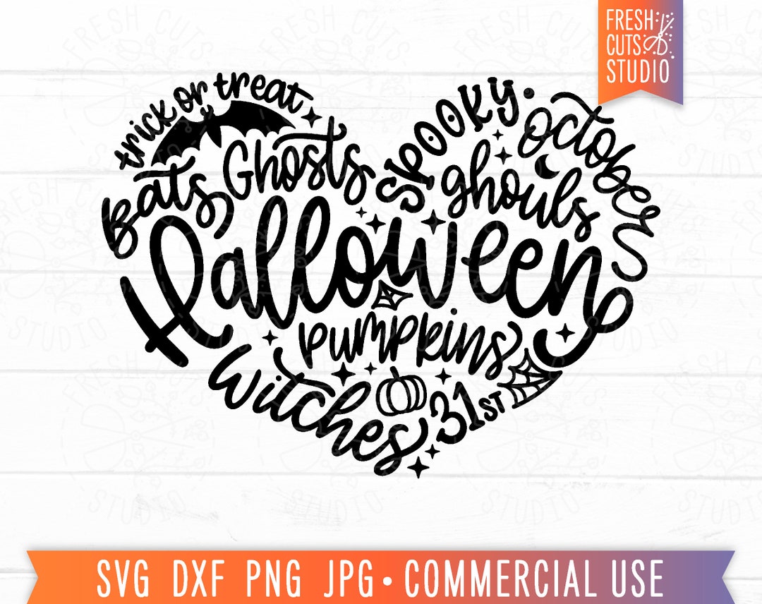 Halloween Heart SVG for Cricut Halloween Words Hand Lettered - Etsy