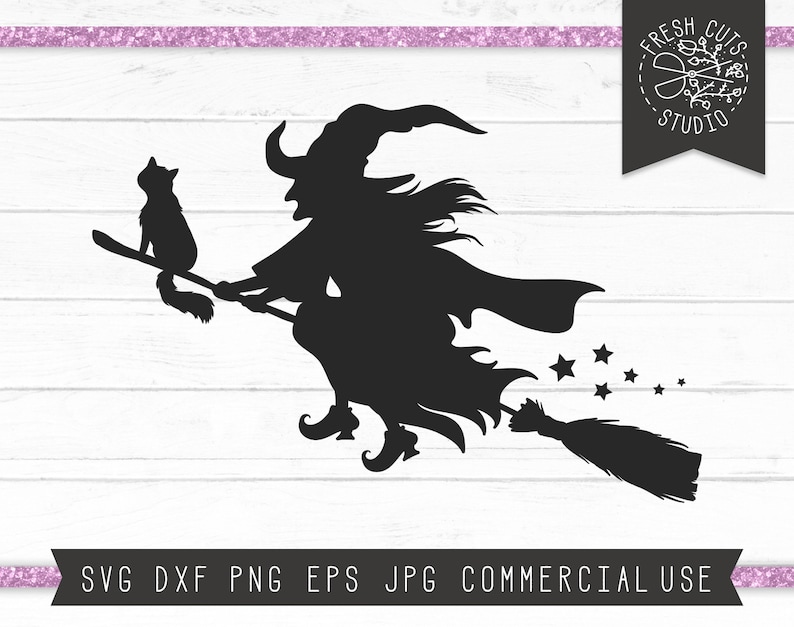 Flying Witch SVG Cut File for Cricut, Witch on Broom Svg, Flying Witch ...