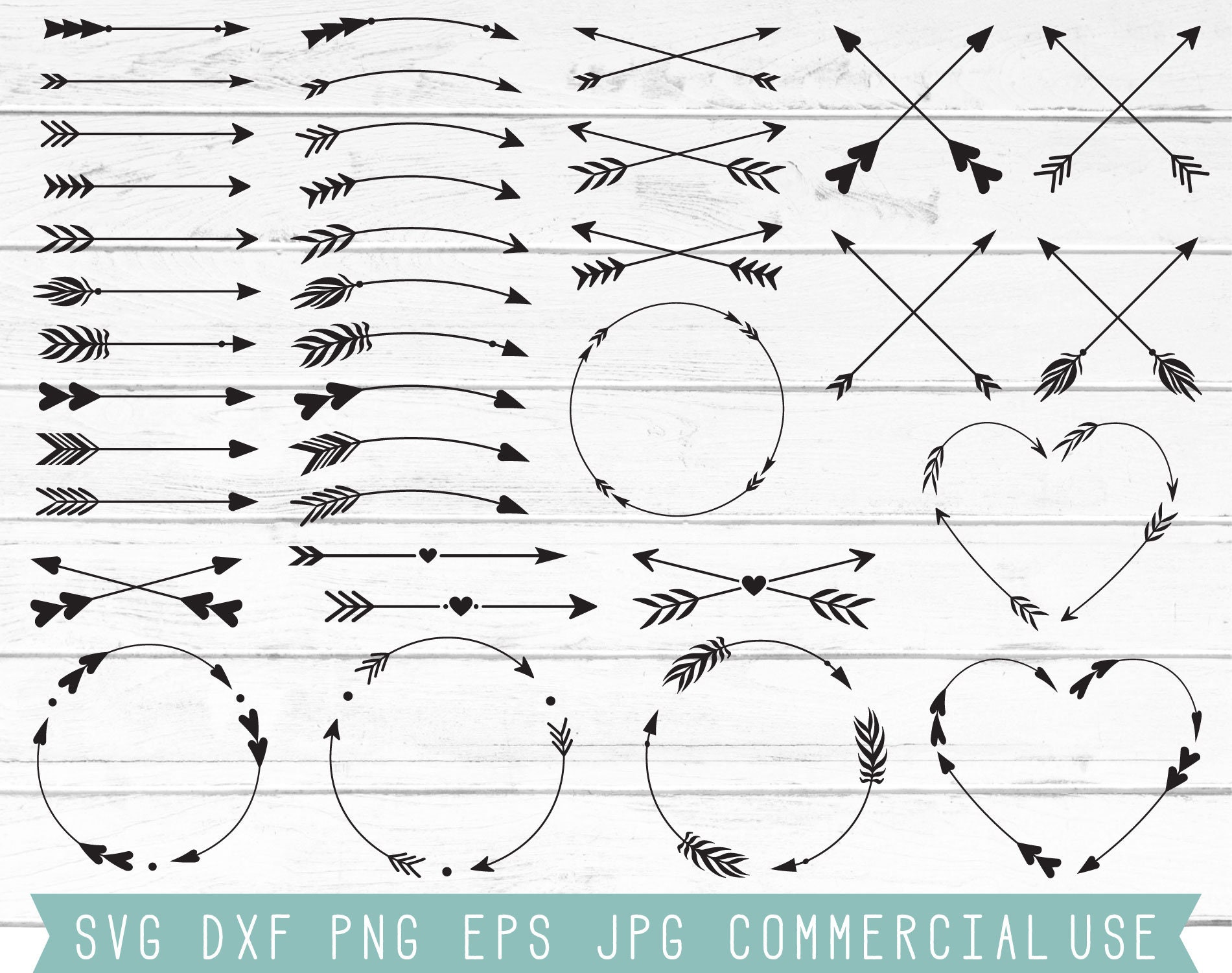 Heart Arrows Svg Cut Files, Boho Arrow Svg, Design Elements, Flourish ...
