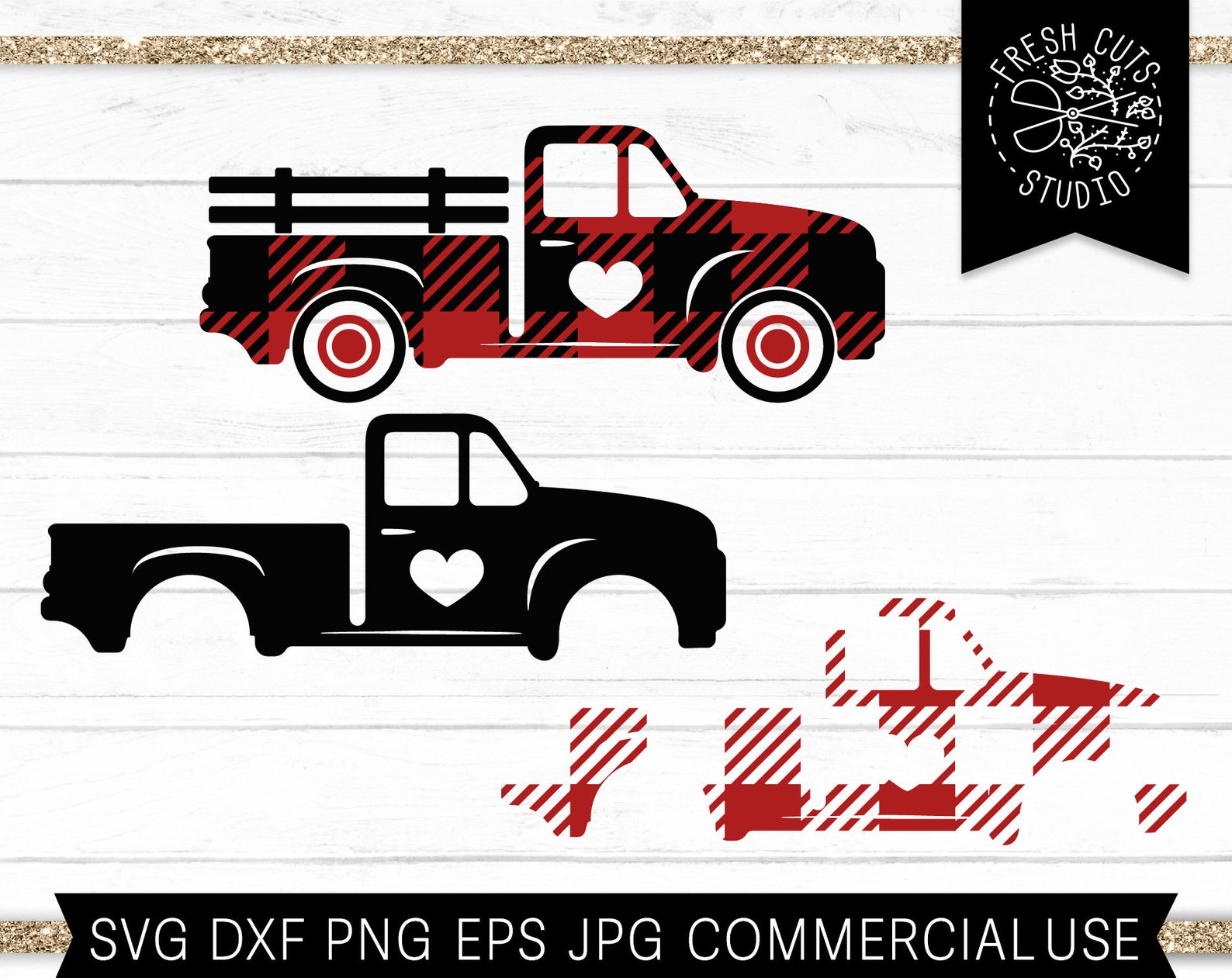 Red Valentine Heart Truck SVG Dxf Eps Jpg Dxf Plaid - Etsy
