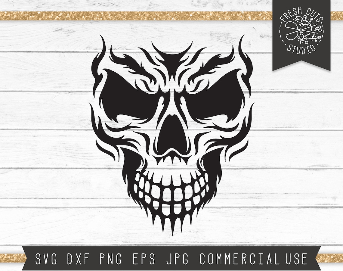 Skull SVG Cut File, Halloween Skull Face SVG, Horror SVG, Skull Clipart ...