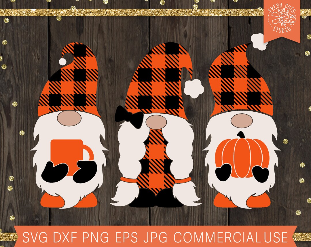 Halloween Gnomes SVG Cut File for Cricut, Orange Plaid Gnome Clipart ...