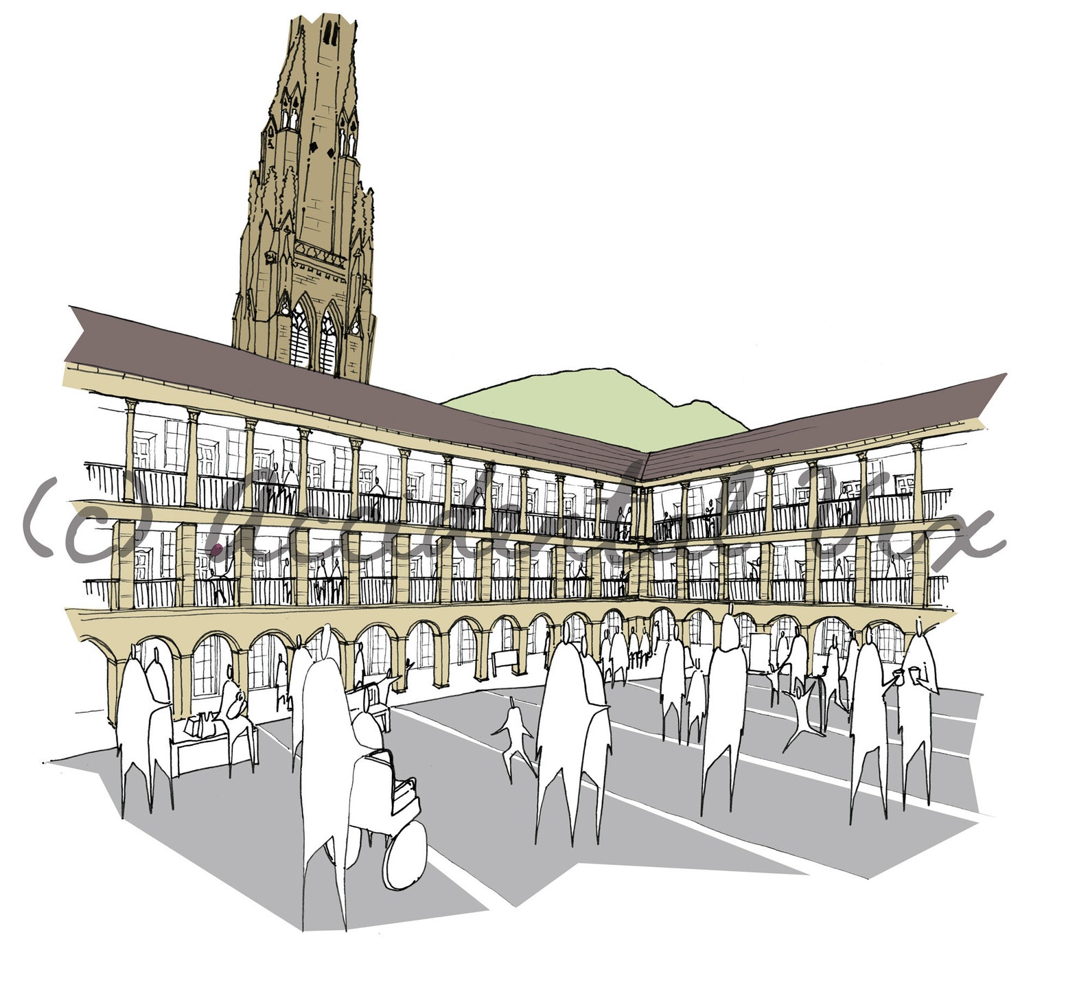 Halifax Piece Hall, Digital Printed Yorkshire Cloth Hall Sketch - Etsy