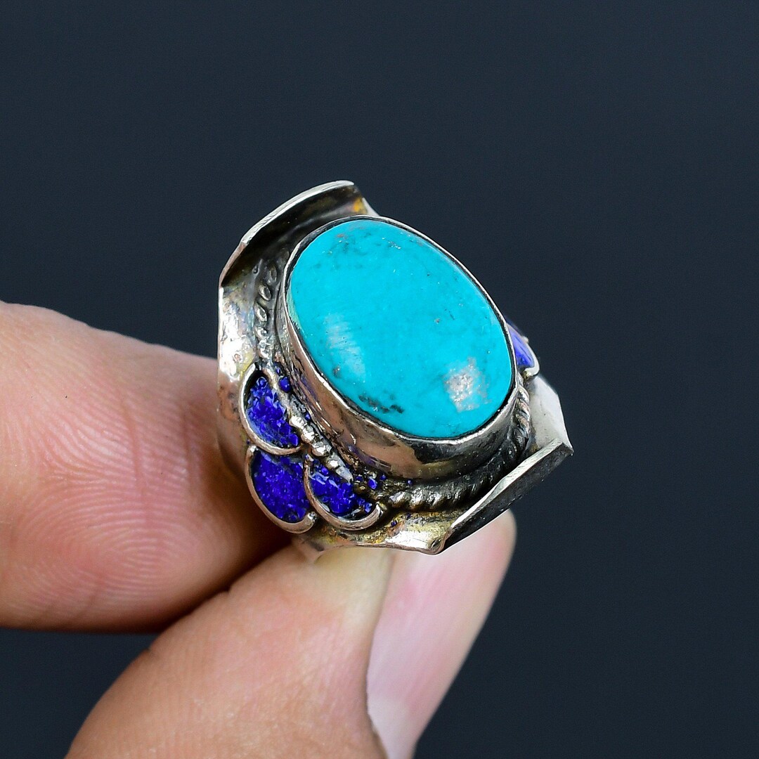Turquoise Ring Lapis Lazuli Ring Tibetan Silver Ring Sizable Ring ...