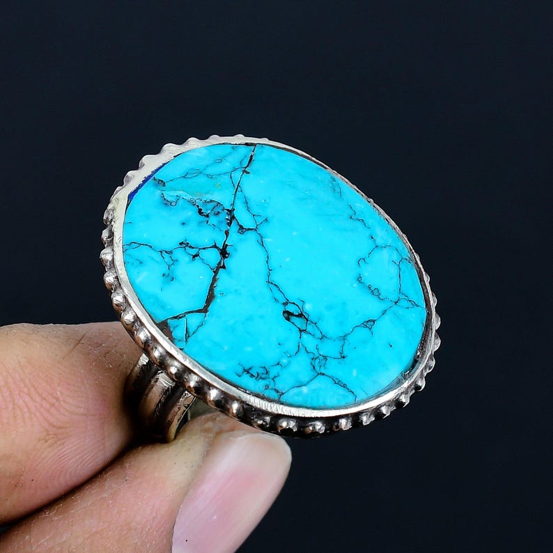 Handmade Oval Shape Turquoise Adjustable Ring Bohemian Tibetan Silver ...