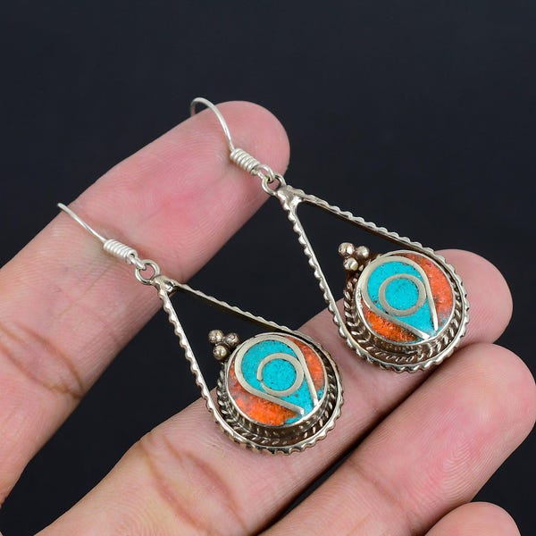 Red Coral Ring Turquoise Ring Tibetan Silver Ring Handmade Adjustable ...