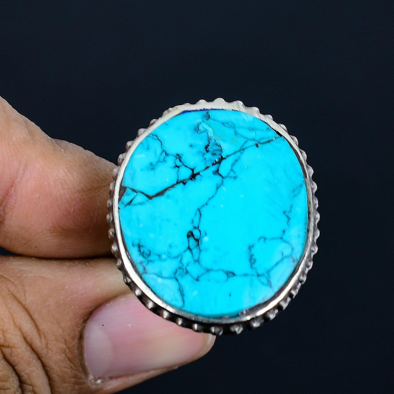 Handmade Oval Shape Turquoise Adjustable Ring Bohemian Tibetan Silver ...