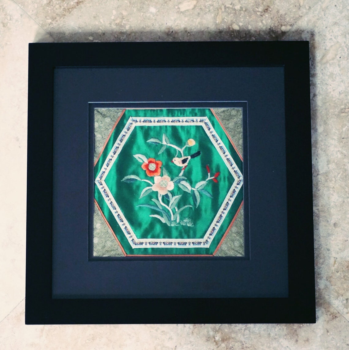 Vintage Embroidered Bird and Flowers Asian Silk Wall Decoration 4 ...