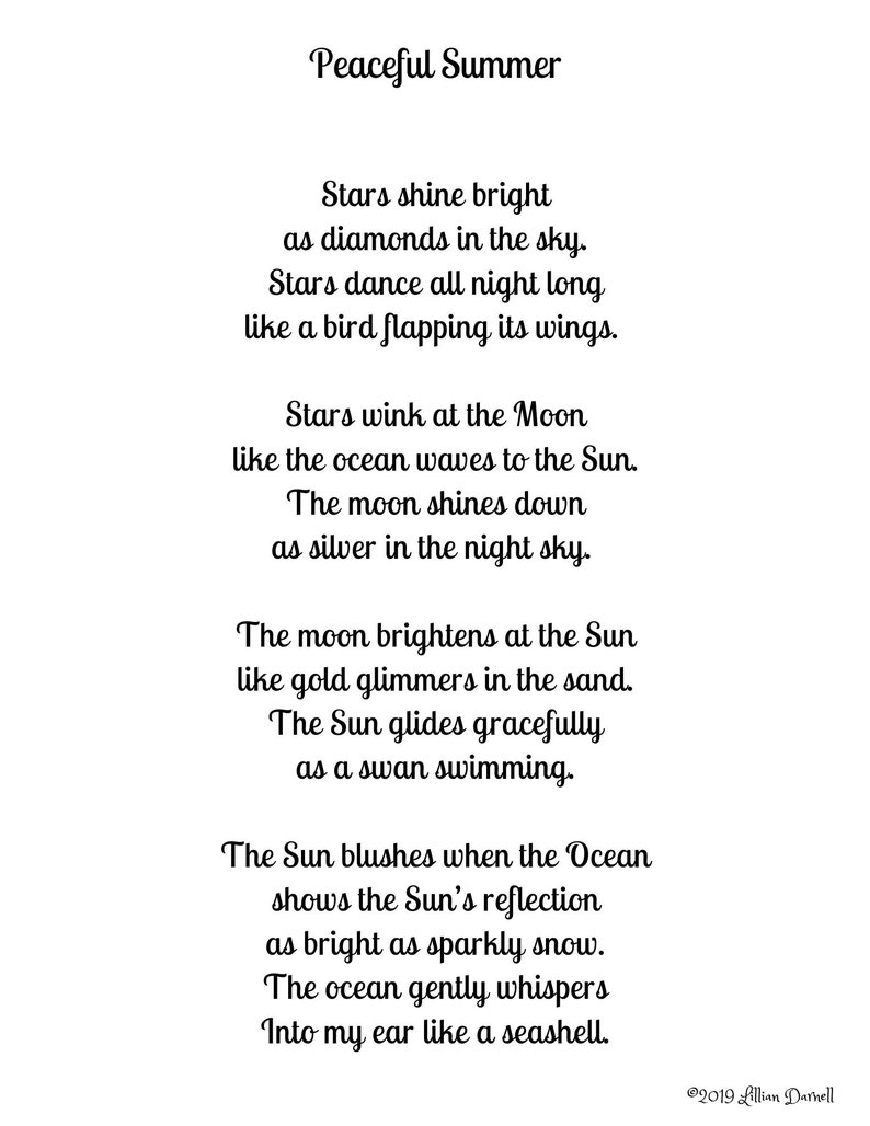 Peaceful Summer Poetry Print by Lillian Darnell, 8x10, Poetry Art Print ...