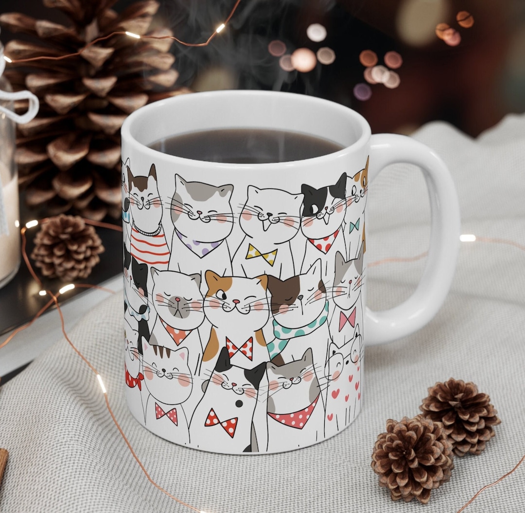 Cartoon Cat Mug, Cute Cat Mug, Cat Lover Mug, Cute Cat, Coffee Mug ...