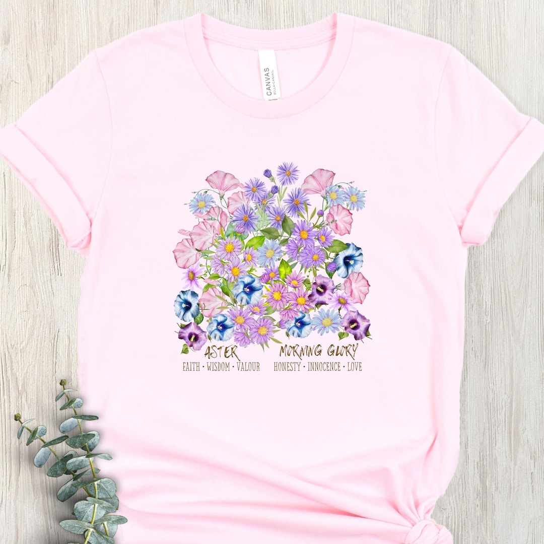 September Birth Flower Shirt, Aster and Morning Glory Tee, Minimalist ...