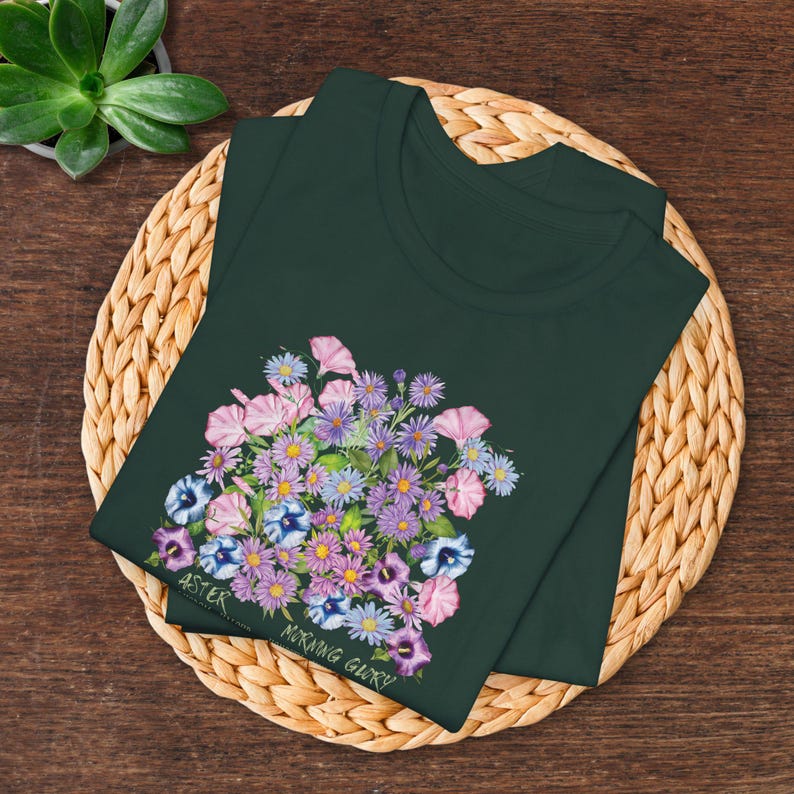 September Birth Flower Shirt, Aster and Morning Glory Tee, Minimalist ...