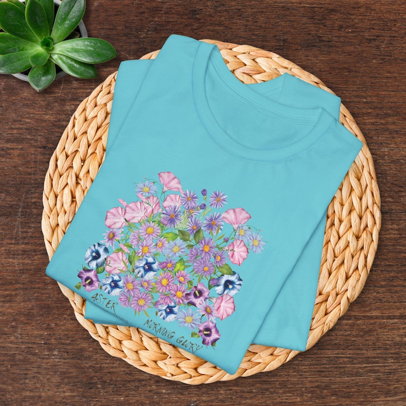 September Birth Flower Shirt, Aster and Morning Glory Tee, Minimalist ...