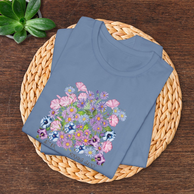 September Birth Flower Shirt, Aster and Morning Glory Tee, Minimalist ...