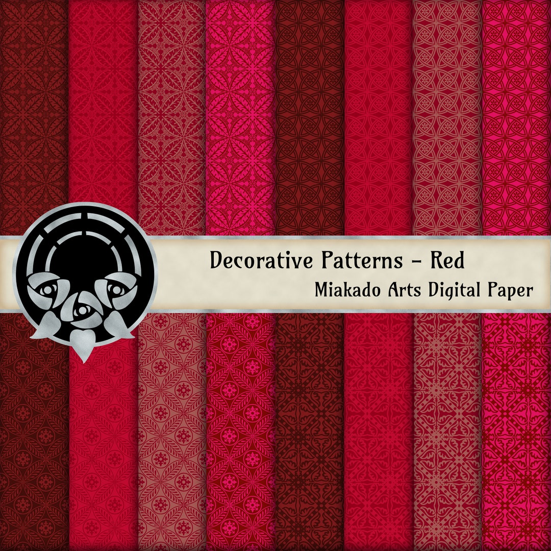 Decorative Patterns - Red - Digital Download - 16 300 DPI JPEG Images ...