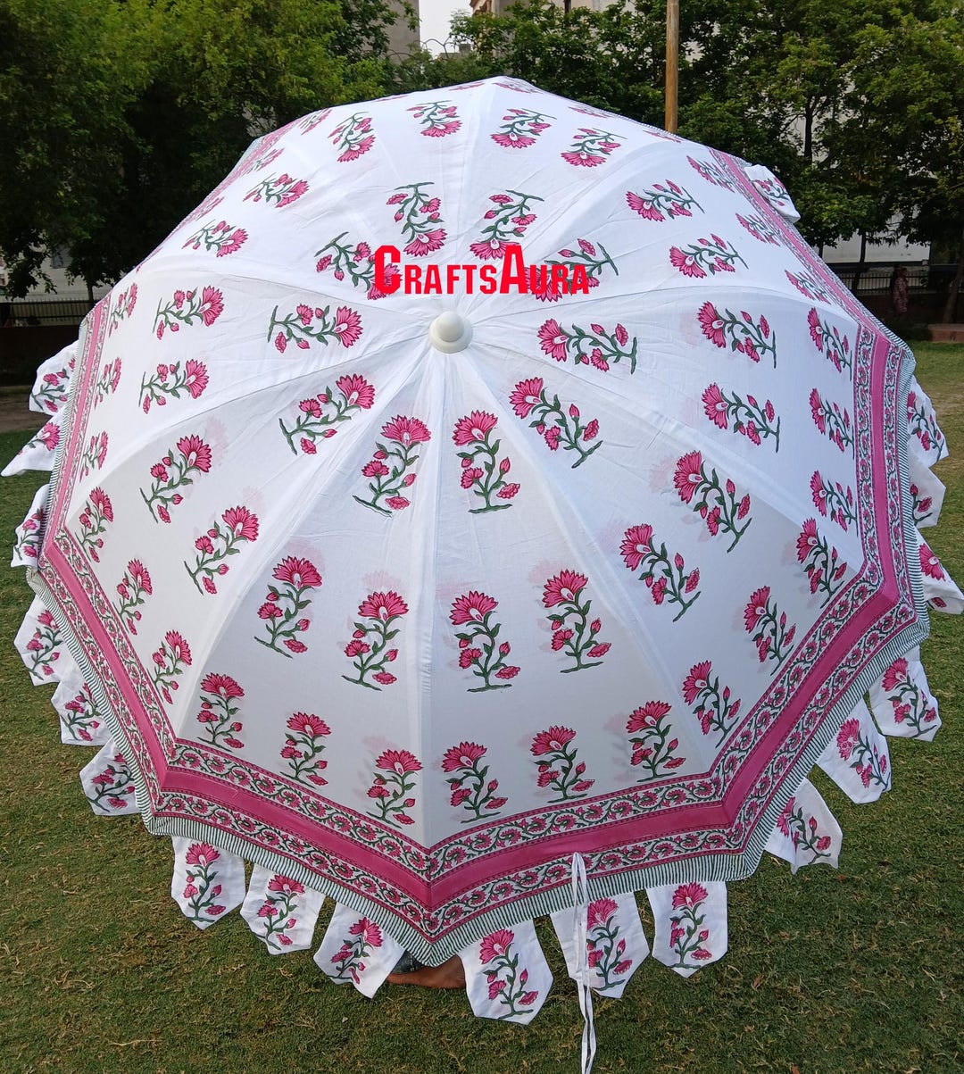 Hand Block Print Cotton Garden Umbrella: Bohemian Patio Parasol - Etsy