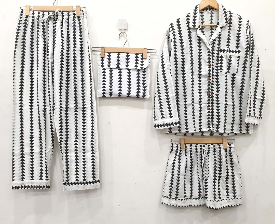 Indian Block Printed Cotton Pyjama Set Women Cotton Pajama Loungewear ...