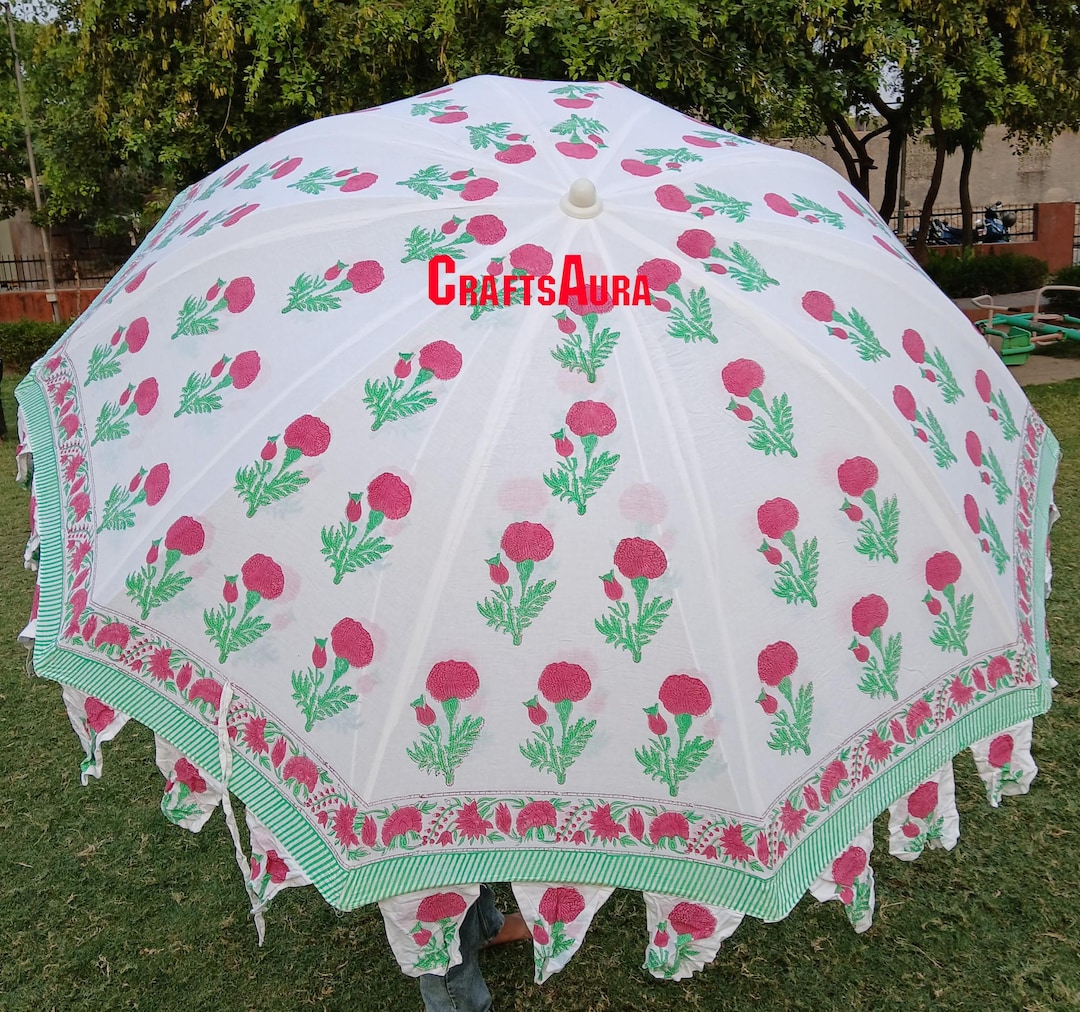 Hand Block Print Garden Umbrella: Indian Bohemian Patio Decorative ...