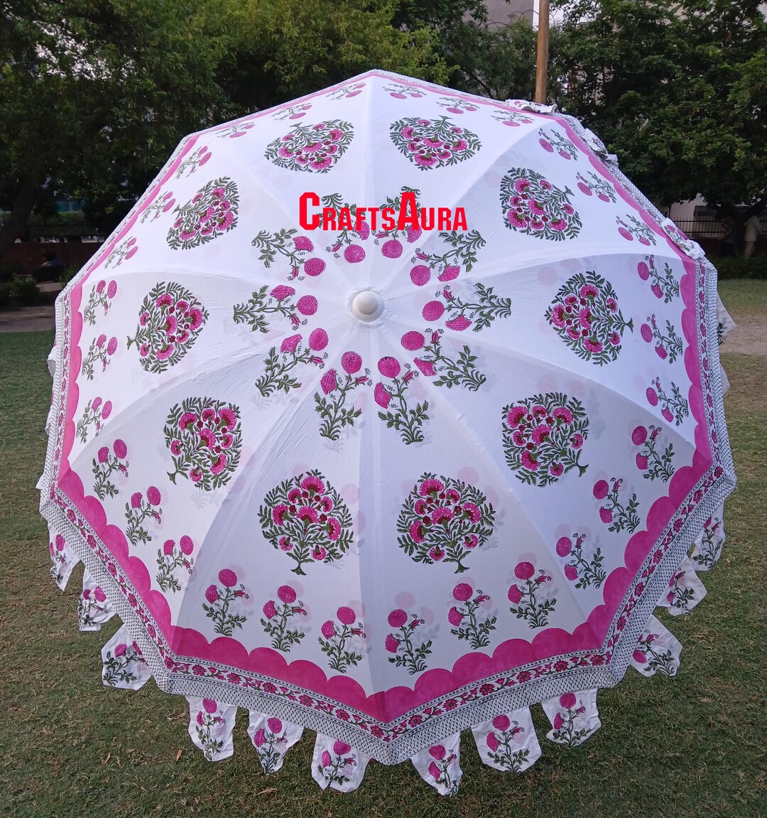 Hand Block Print Cotton Garden Umbrella: Bohemian Beach Parasol - Etsy