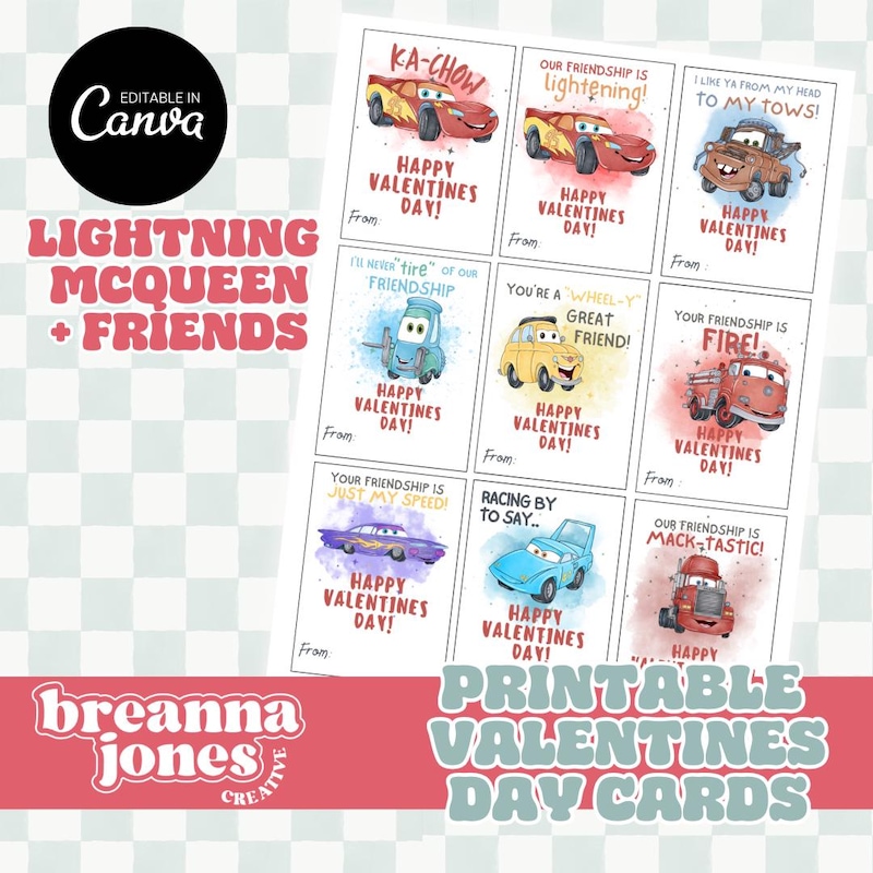 Lightning Mcqueen Valentine Day Cards - Etsy