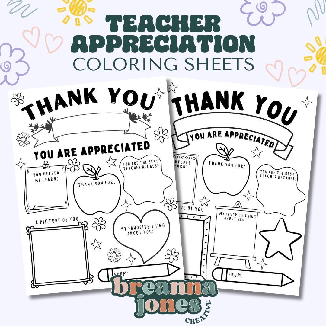 Teacher Appreciation Coloring Sheet, Classroom Printables, Instant ...
