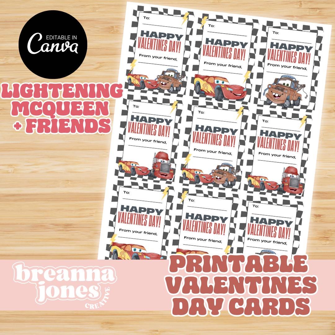 Lightning Mcqueen Valentine Cards: Cars Printable Bundle (digital ...