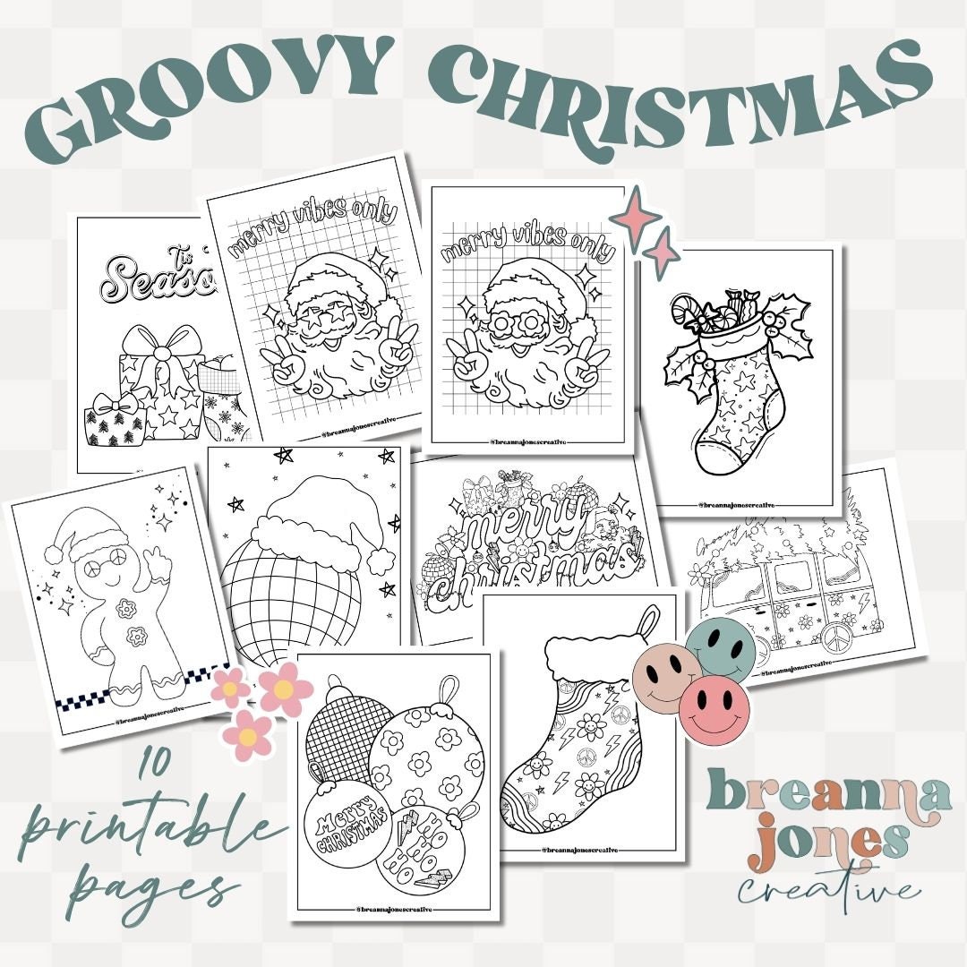 Retro Christmas Coloring Pages | 10 Printable Pages | Groovy Coloring ...