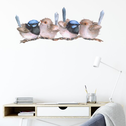 Small Removable Blue Wren Fabric Wall Sticker for Bedroom or - Etsy ...