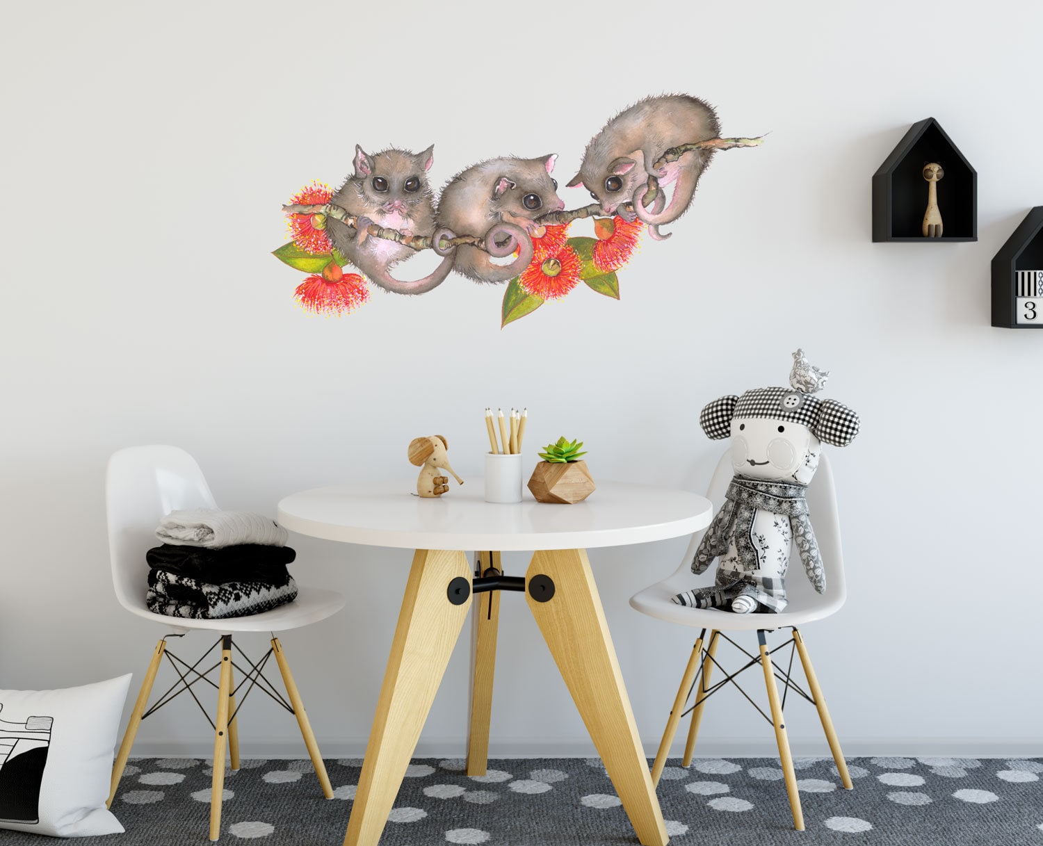 Large Possums on a Branch Removable Fabric Wall Sticker for Bedroom or ...