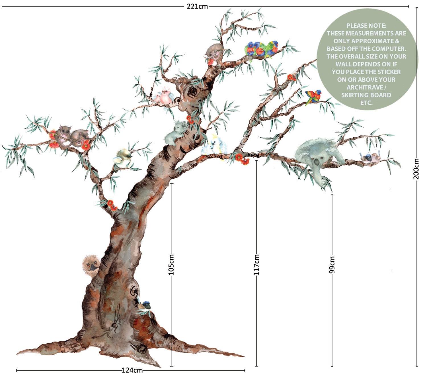 Aussie Gum Tree Removable Fabric Watercolour Wall Sticker for Bedroom ...