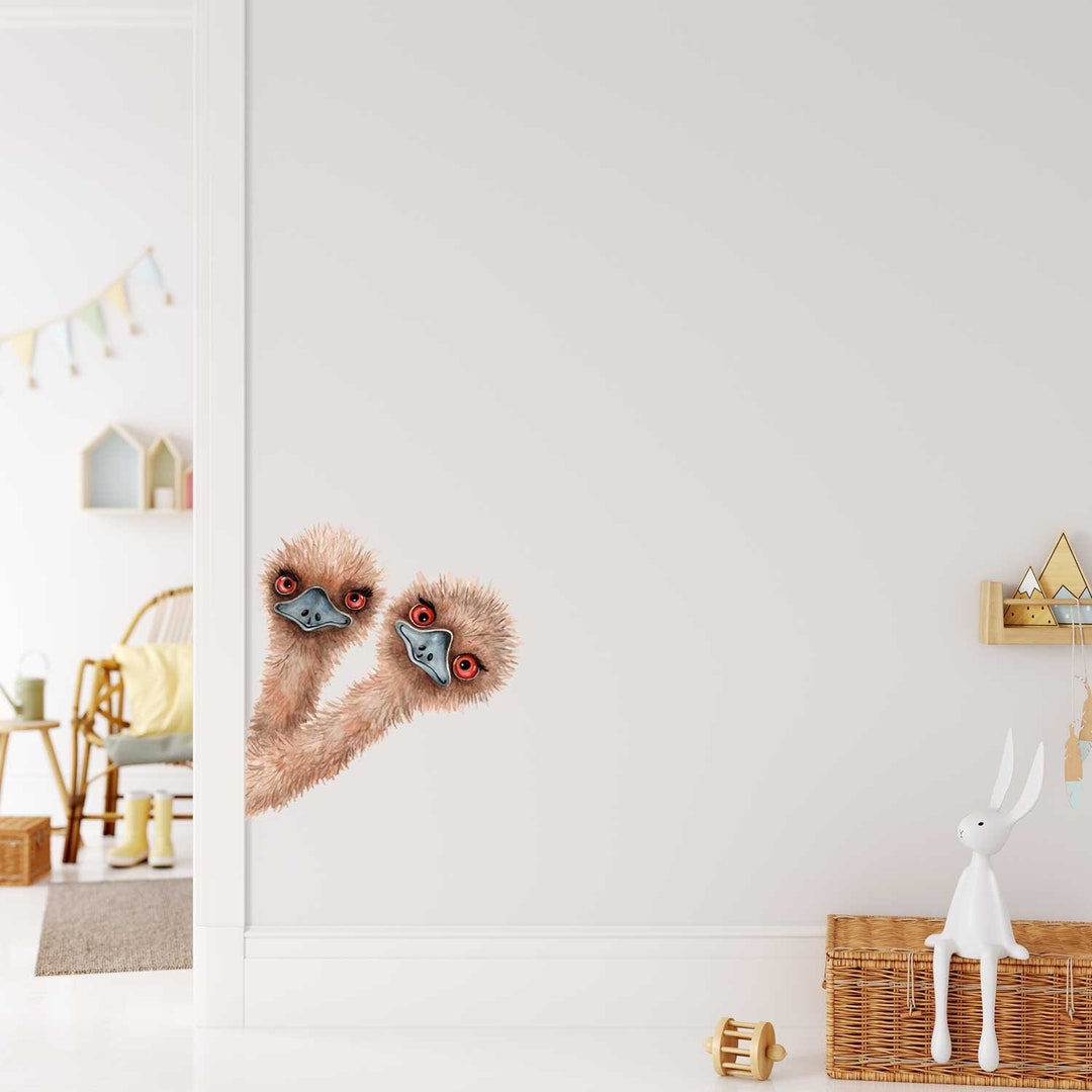 Twin Peeking Emus Removable Fabric Wall Sticker for Room Decoration ...