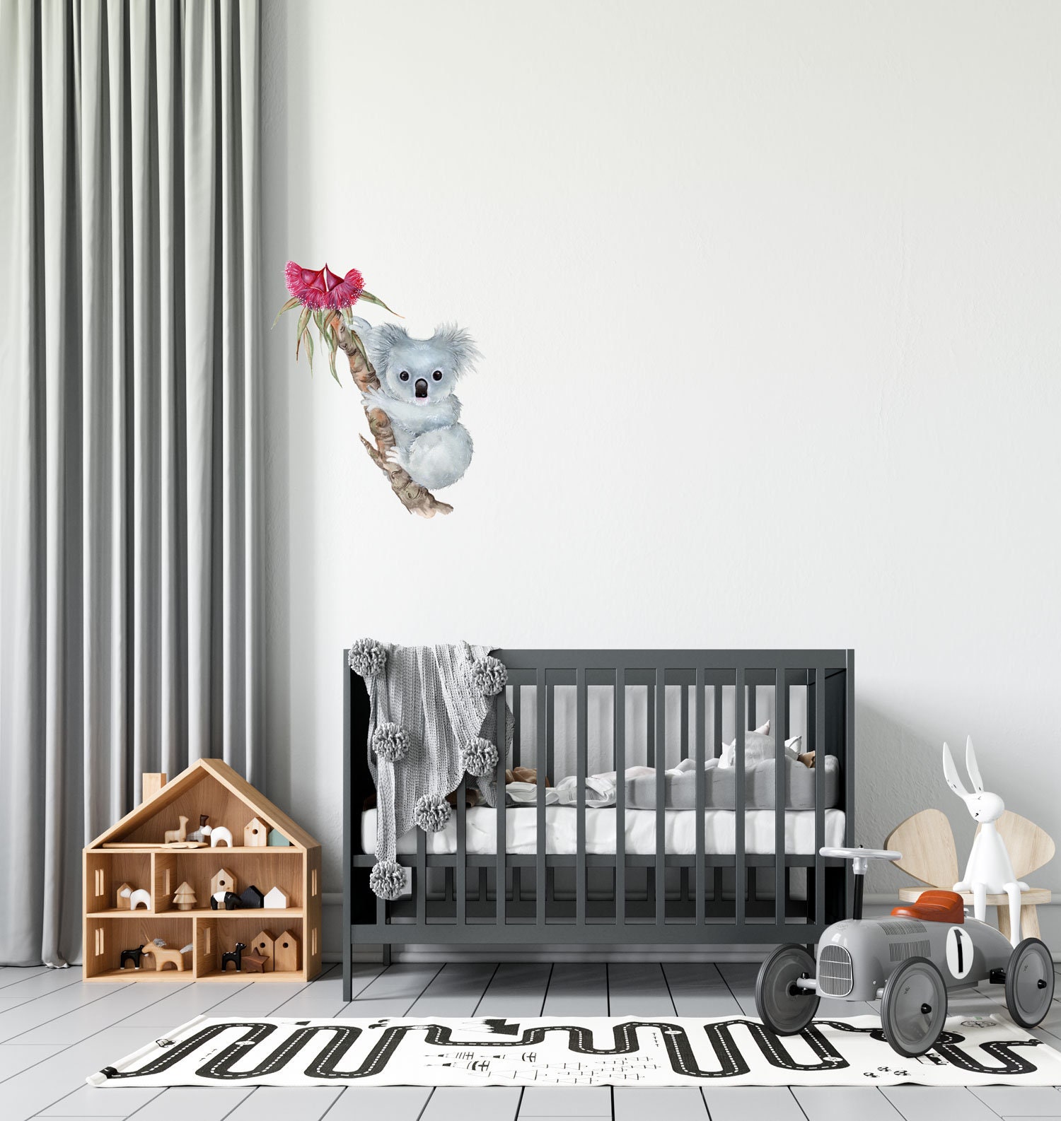 Baby Koala With Gum Blossoms Removable Fabric Wall Sticker for Room ...