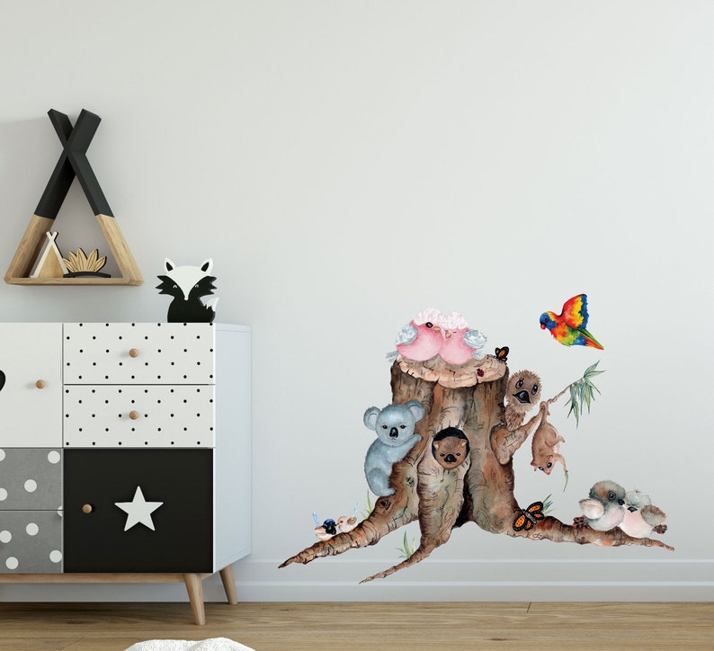 Aussie Babies Tree Stump Removable Fabric Watercolour Wall Sticker for ...
