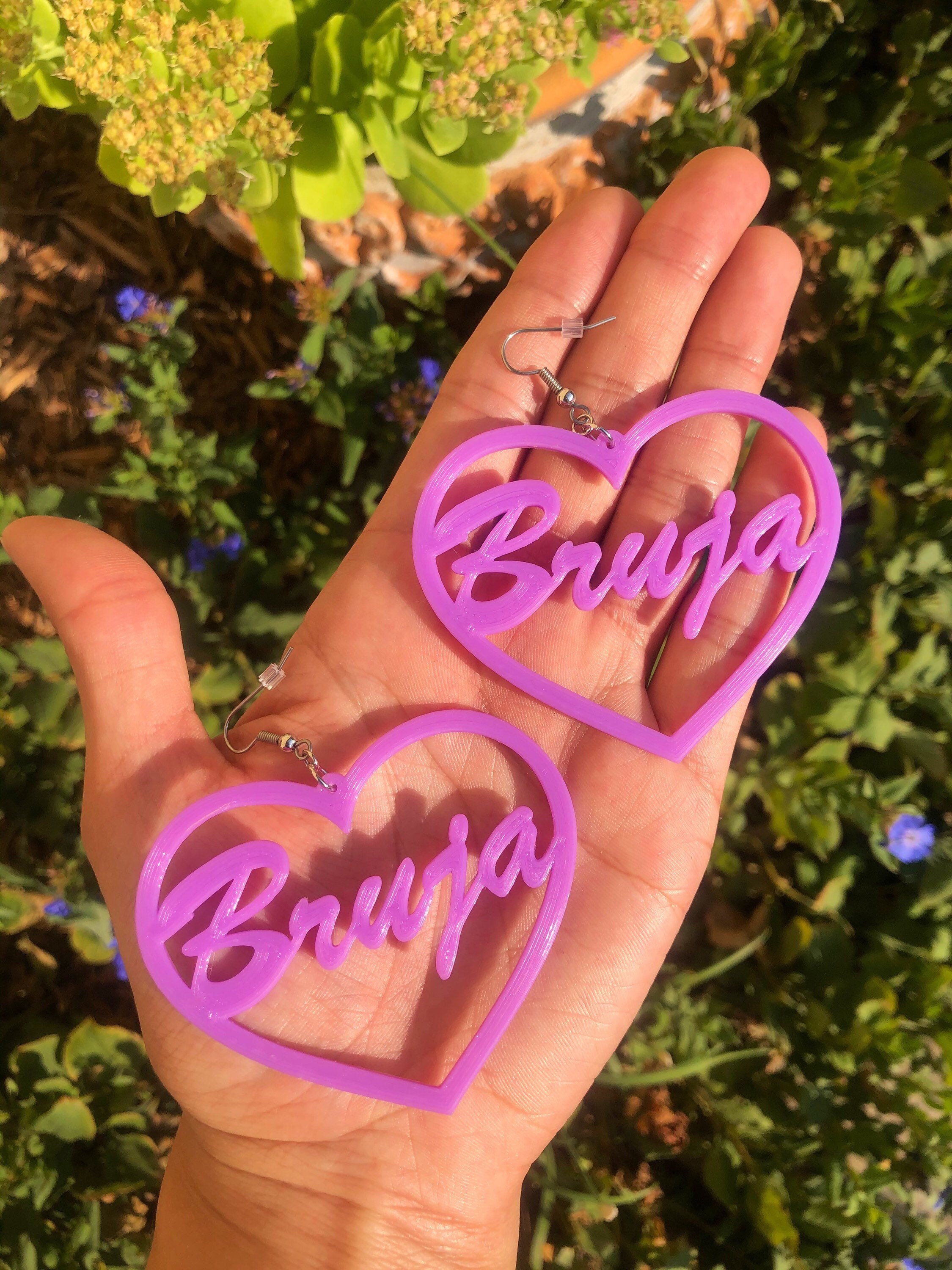 Bruja Heart Earrings 3D Printed Plant-based PLA Plastic Witchy Magick ...