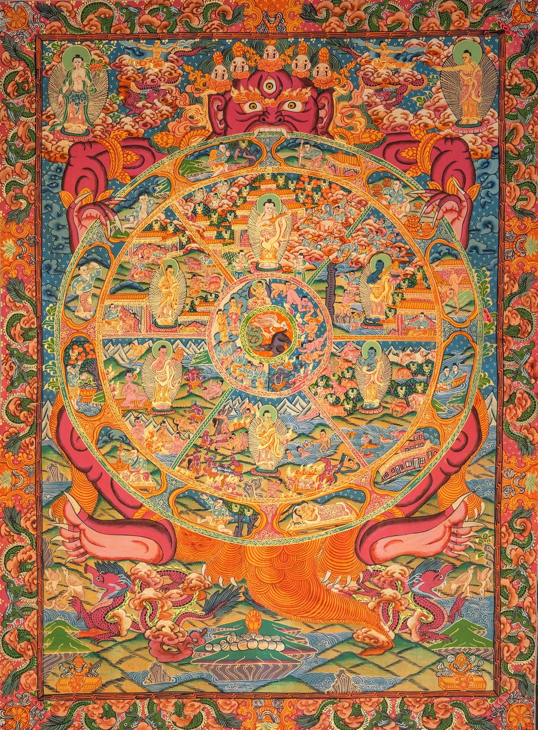 Wheel of Life Thangka Painting | Hand-painted Tibetan Buddhist Samsara ...