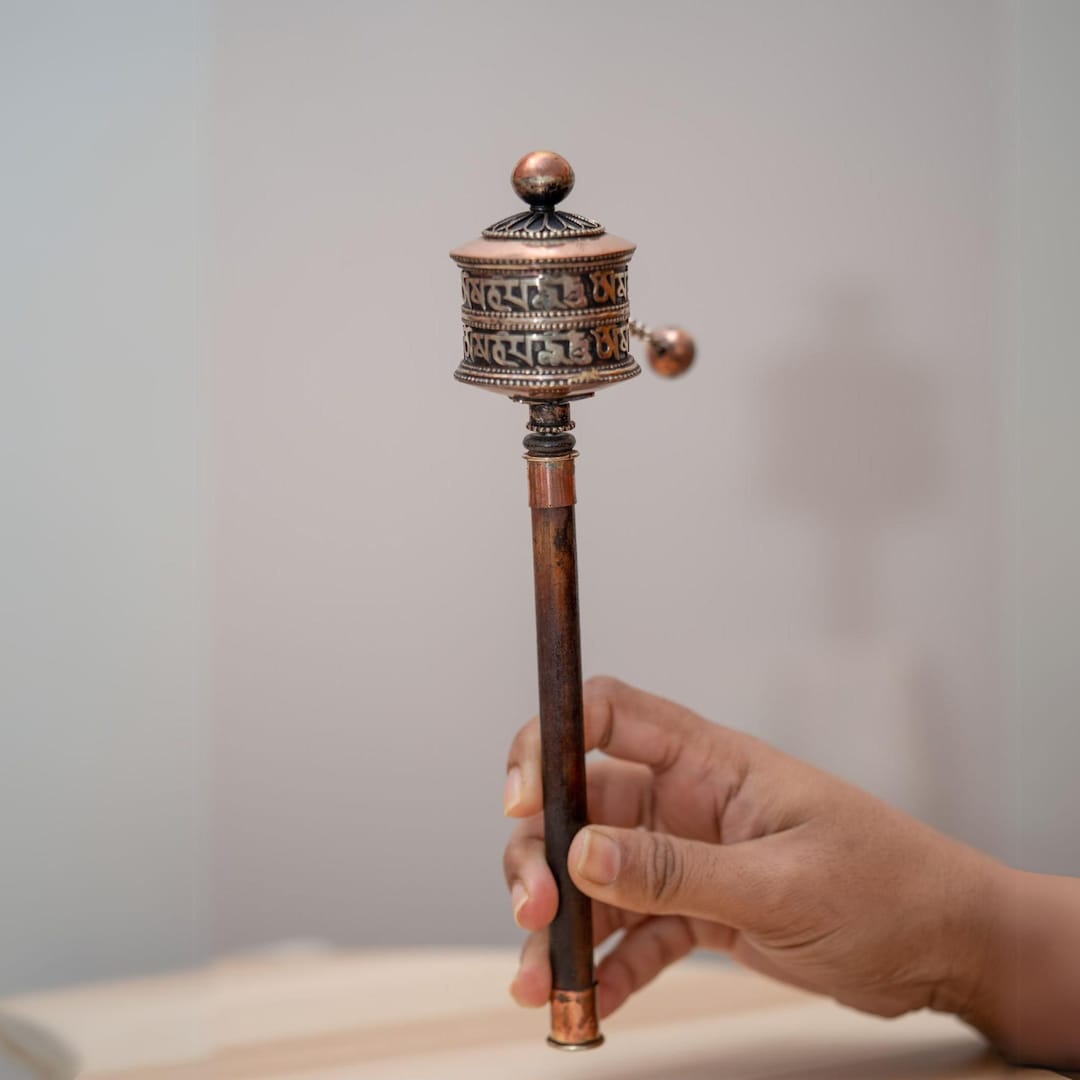 Tibetan Wood Handle Prayer Wheel Meditational Tool for Religious and ...
