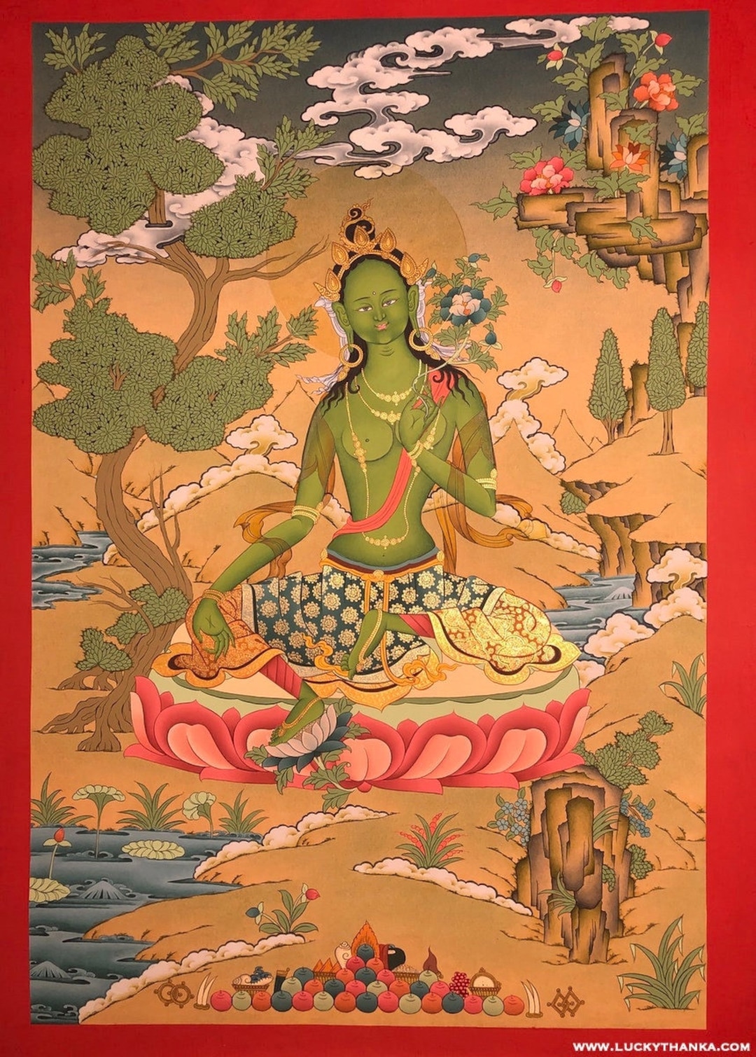 Green Tara Master Pcs Thangka Painting | Best Quality Tara Thangka ...