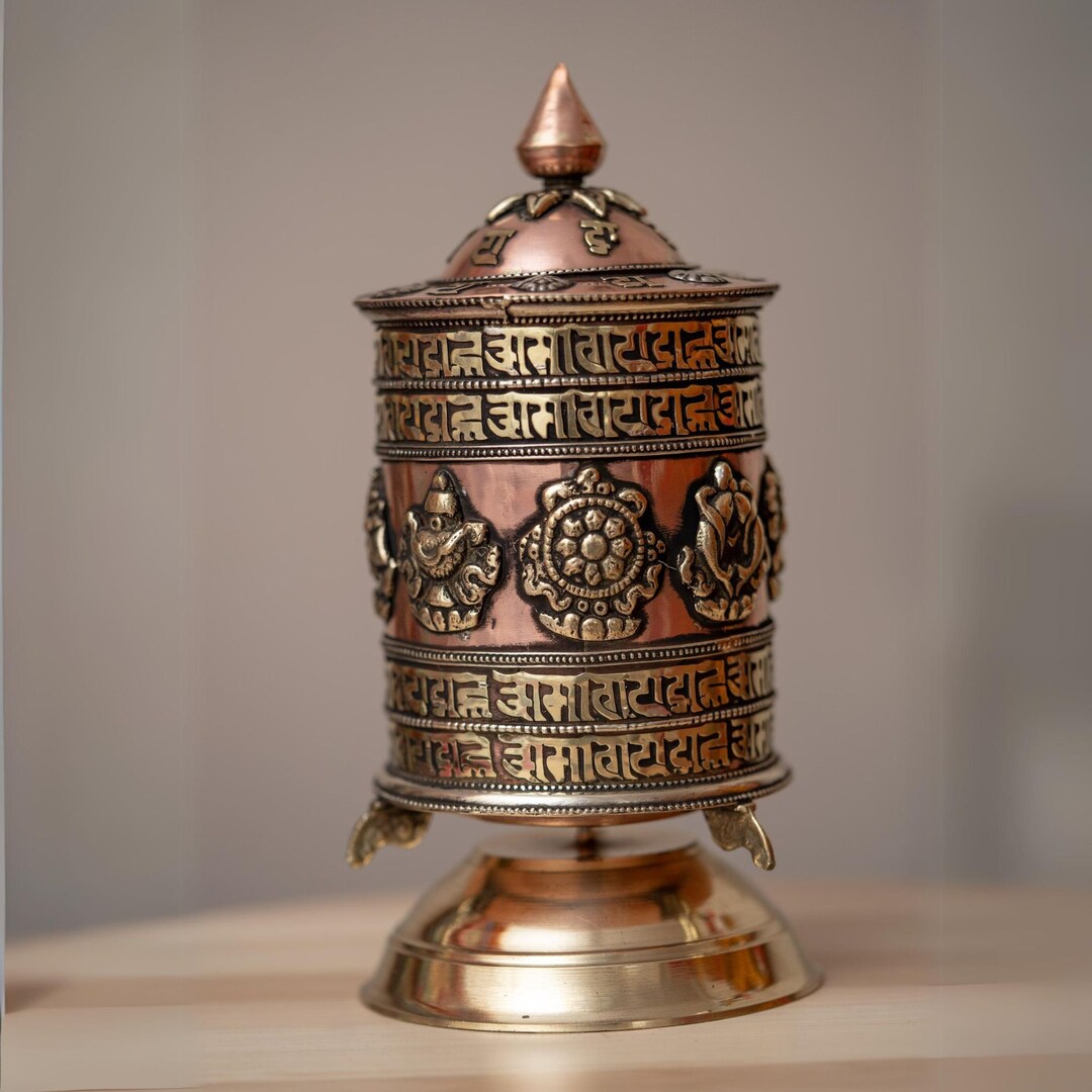 Tibetan Prayer Wheel With 8 Auspicious Symbol "asthamangal" for Altar ...