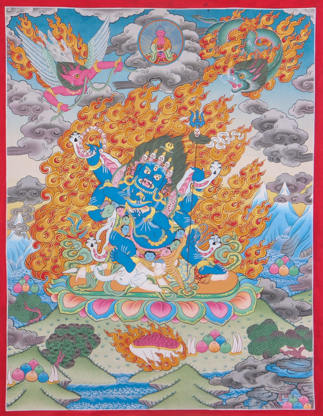 Thangka Painting of Mahakala With 6 Arm Handpainted Art of Wrathful ...