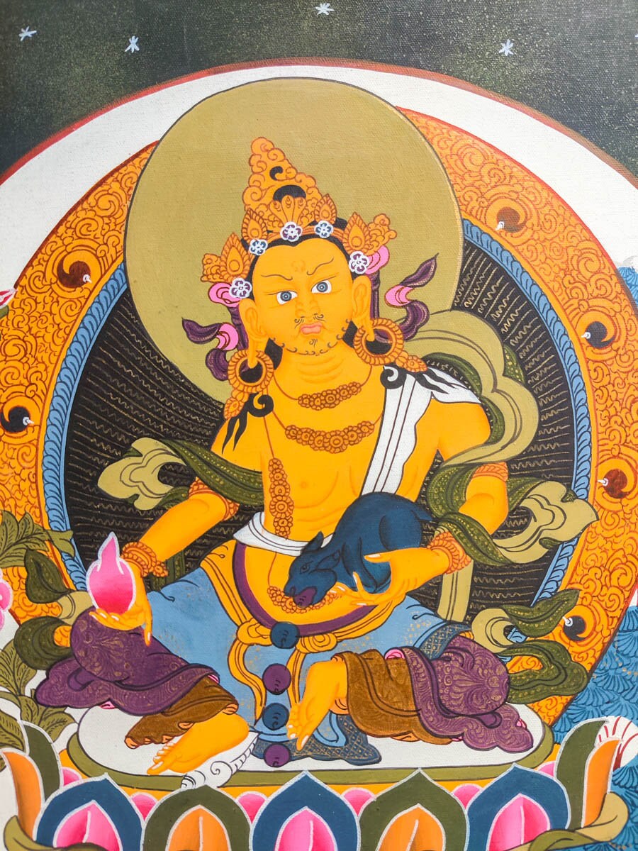 Yellow Zambala Thangka Painting Kubera hindu god of wealth | Etsy