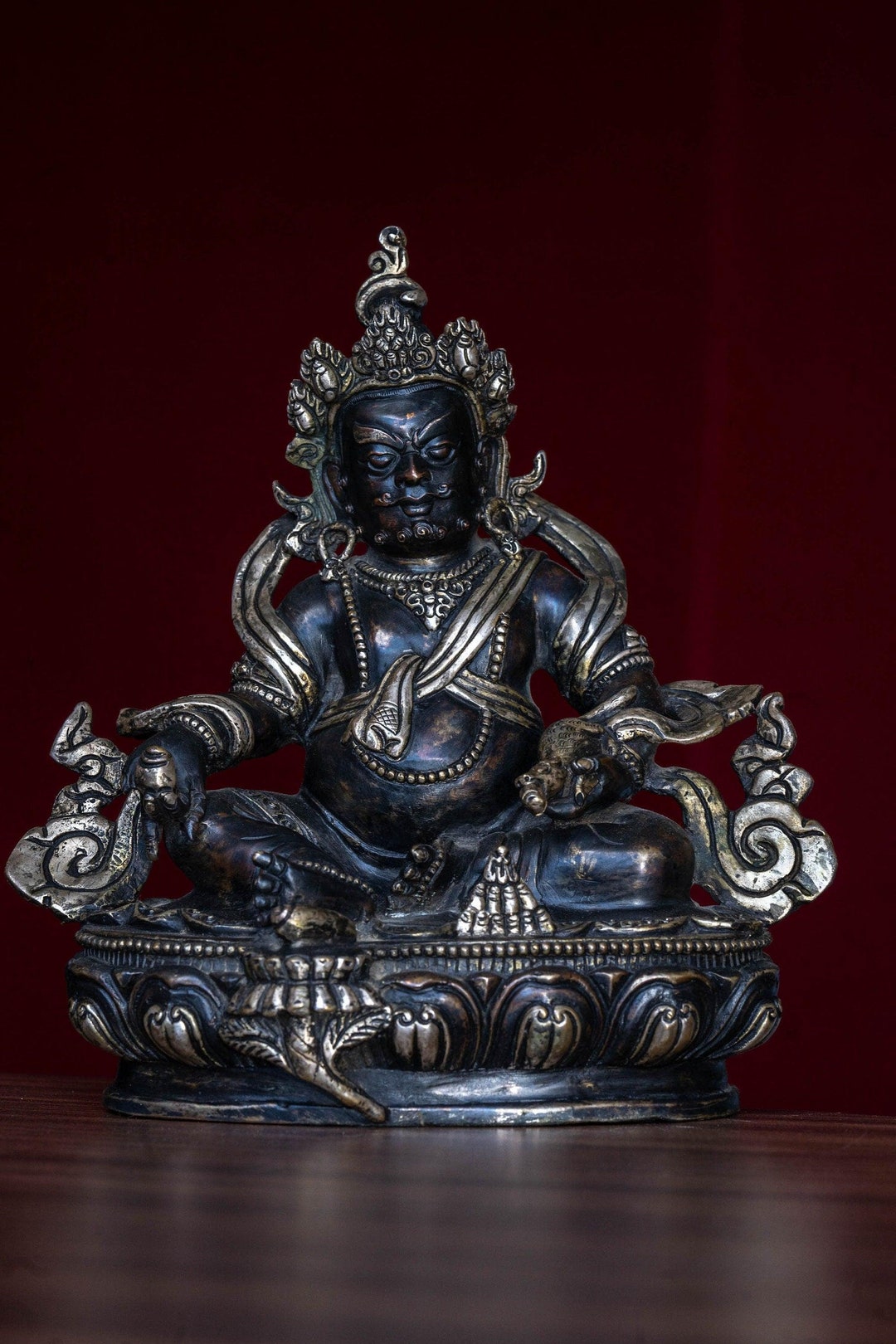 Zambala or Jambhala Silver Plating Statue From Nepal - Wealth God Kuber ...