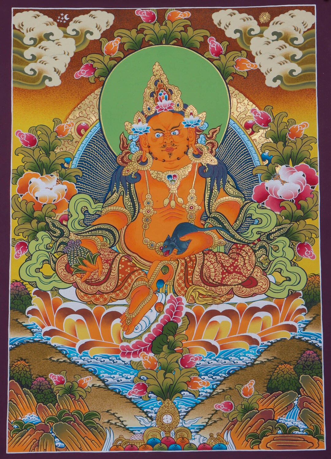 Zambala Thangka Painting - God of Prosperity & Wealth - Handmade ...